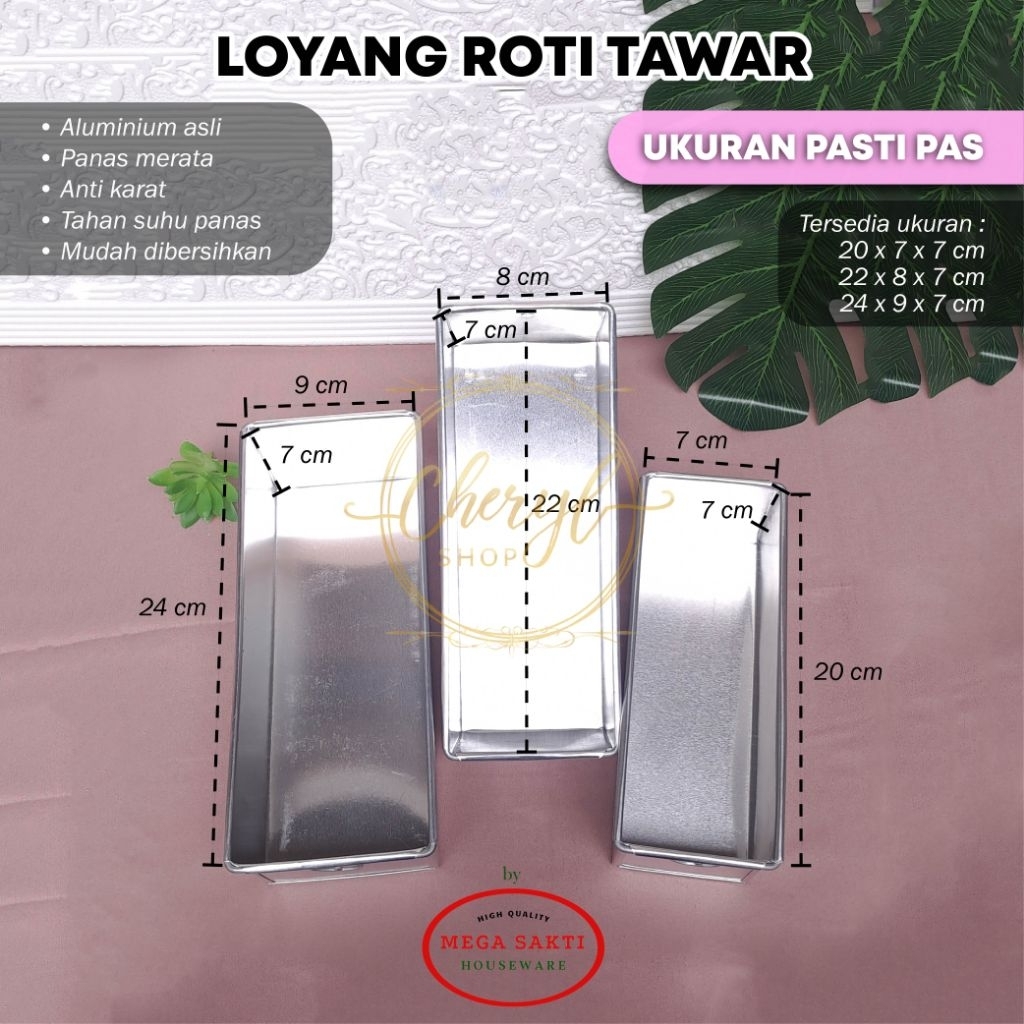 Jual (1 PCS) LOYANG ALUMINIUM ROTI TAWAR UKURAN 20 X 7 X 7 CM & 22 X 8 ...