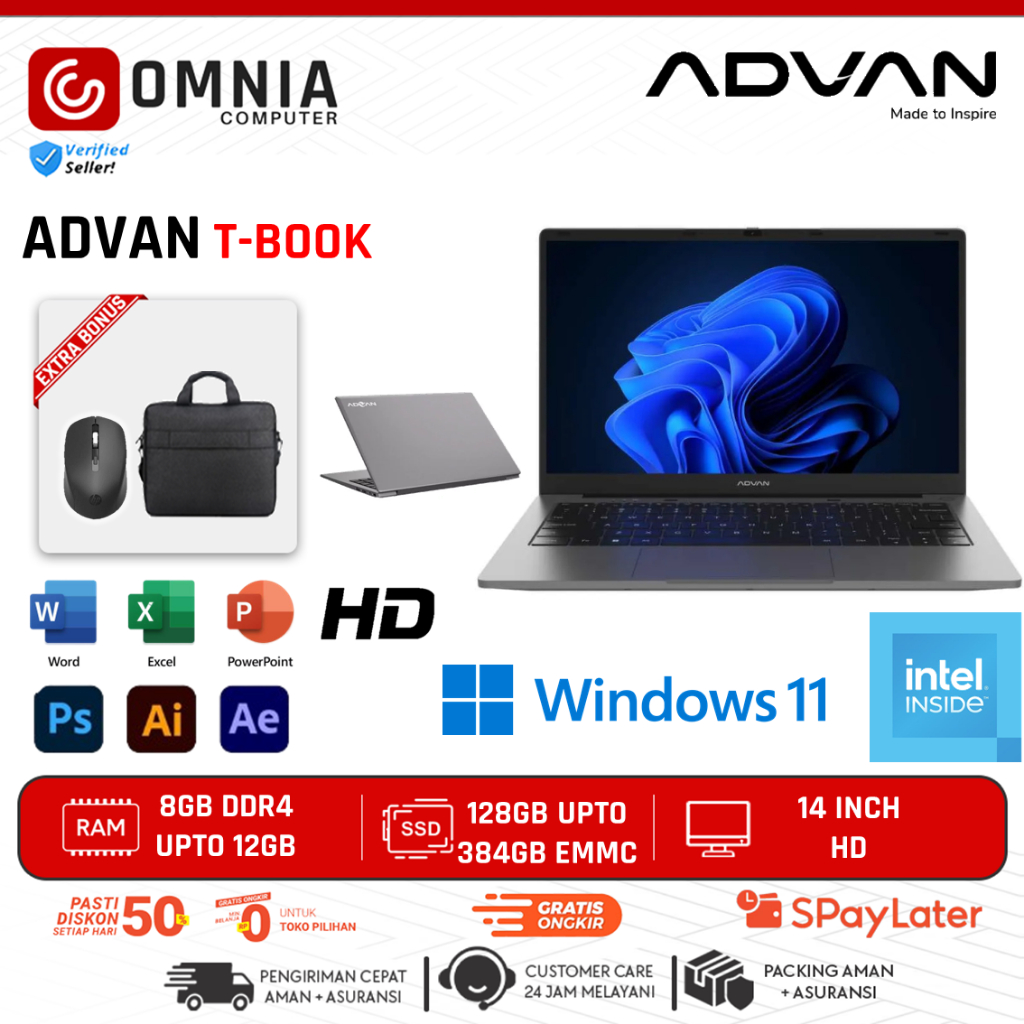 Jual Laptop Advan T-Book 1405 L24E-NSNS1 Intel N100 8GB 384GB 14 Inch ...