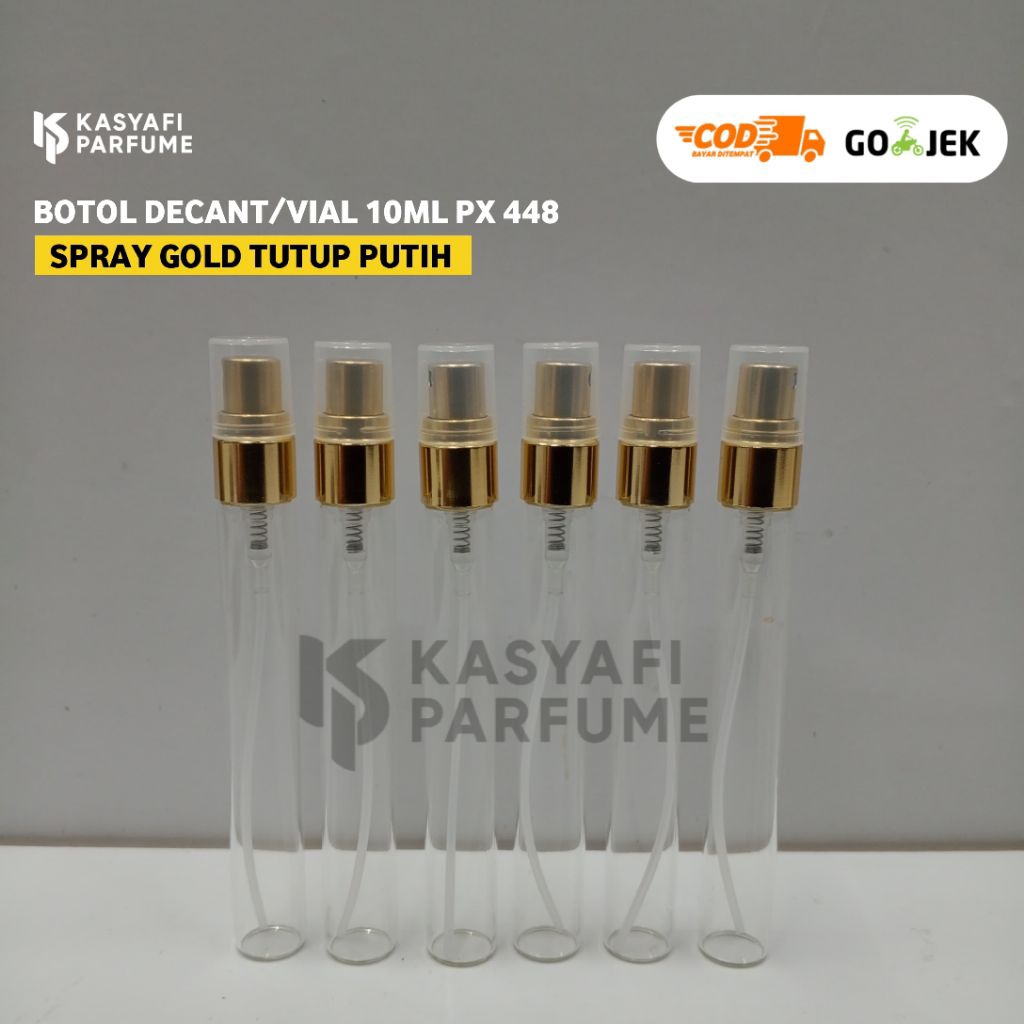 Jual Botol parfume decant/vial 10ml spray gold tutup putih | Shopee ...