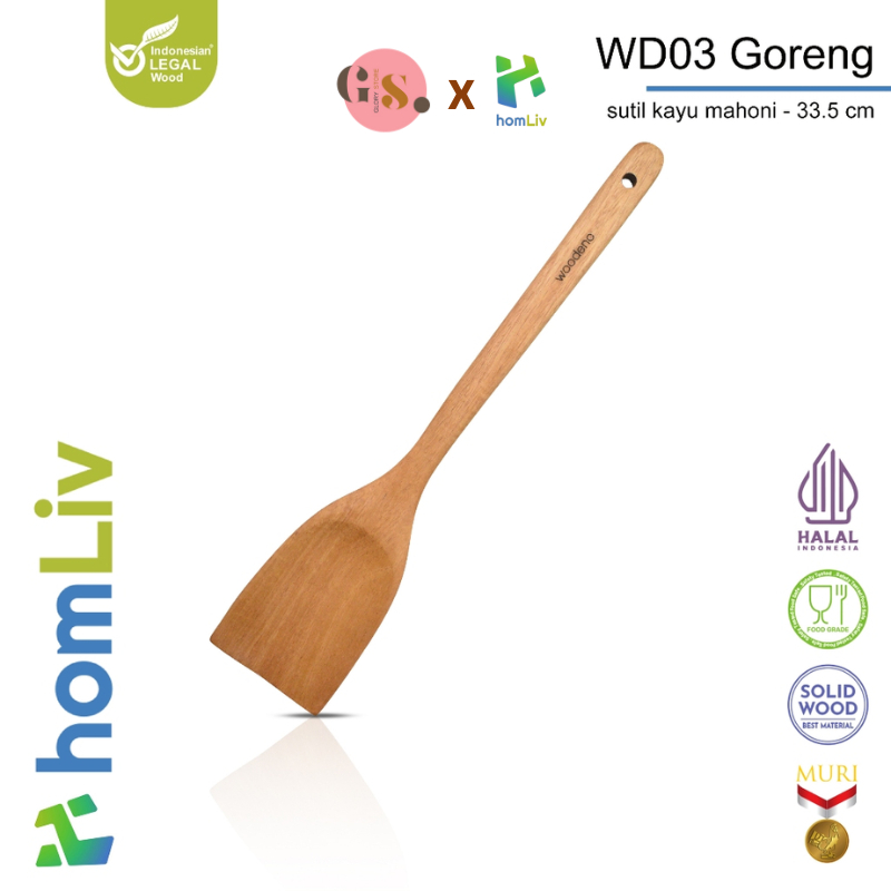 Jual GSJ - Original Woodeno by homLiv Sutil Goreng Kayu Mahoni 33.5cm WD03 Spatula Food Grade ...