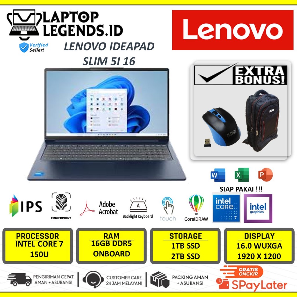 Jual Laptop Lenovo Ideapad Slim 5I 16 Intel Core 7 150U 16GB 2TB 16 Inch Wuxga Ips Windows 11 ...