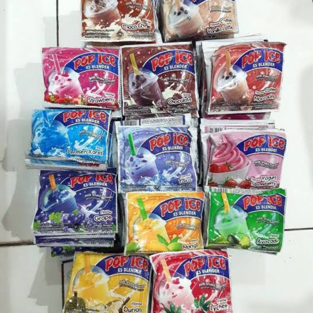 Jual Pop Ice Aneka Rasa Minuman Es Blender Sachet 1 renteng | Shopee ...