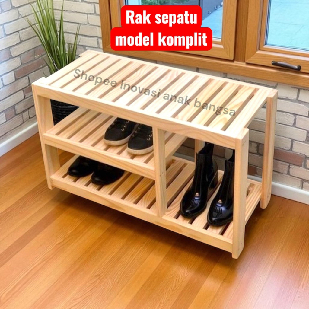 Jual Rak Sepatu Kayu Minimalis Kokoh Finishing Natural / Plitur ...