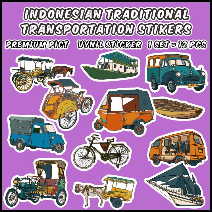 Jual [1 pack] Indonesian Traditional Transportation Stickers (Stiker ...