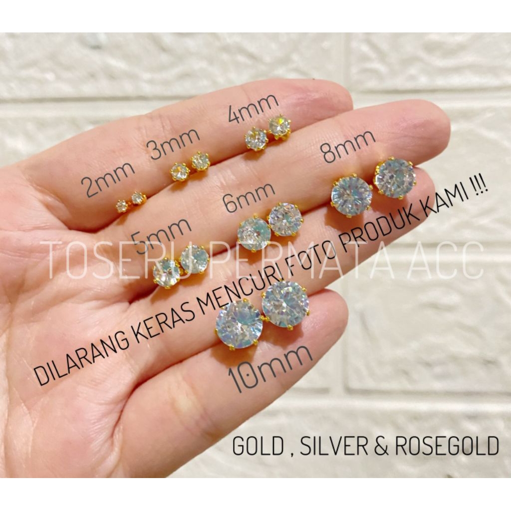 Jual Anting Tusuk Bulat Permata Tindik Desy warna Emas Gold Silver ...