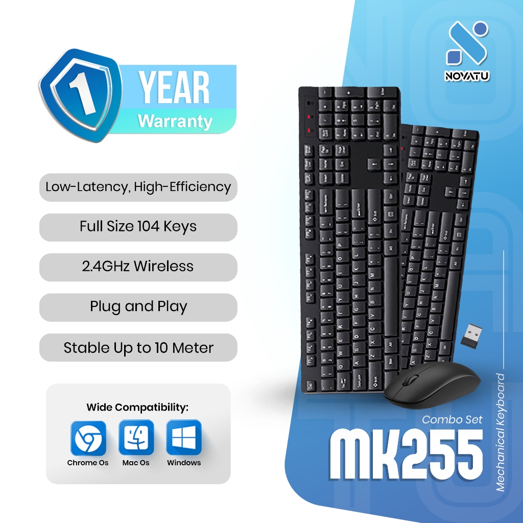 Jual Novatu Gaming - Keyboard & Mouse Wireless 2,4GHz Combo Set MK255 ...