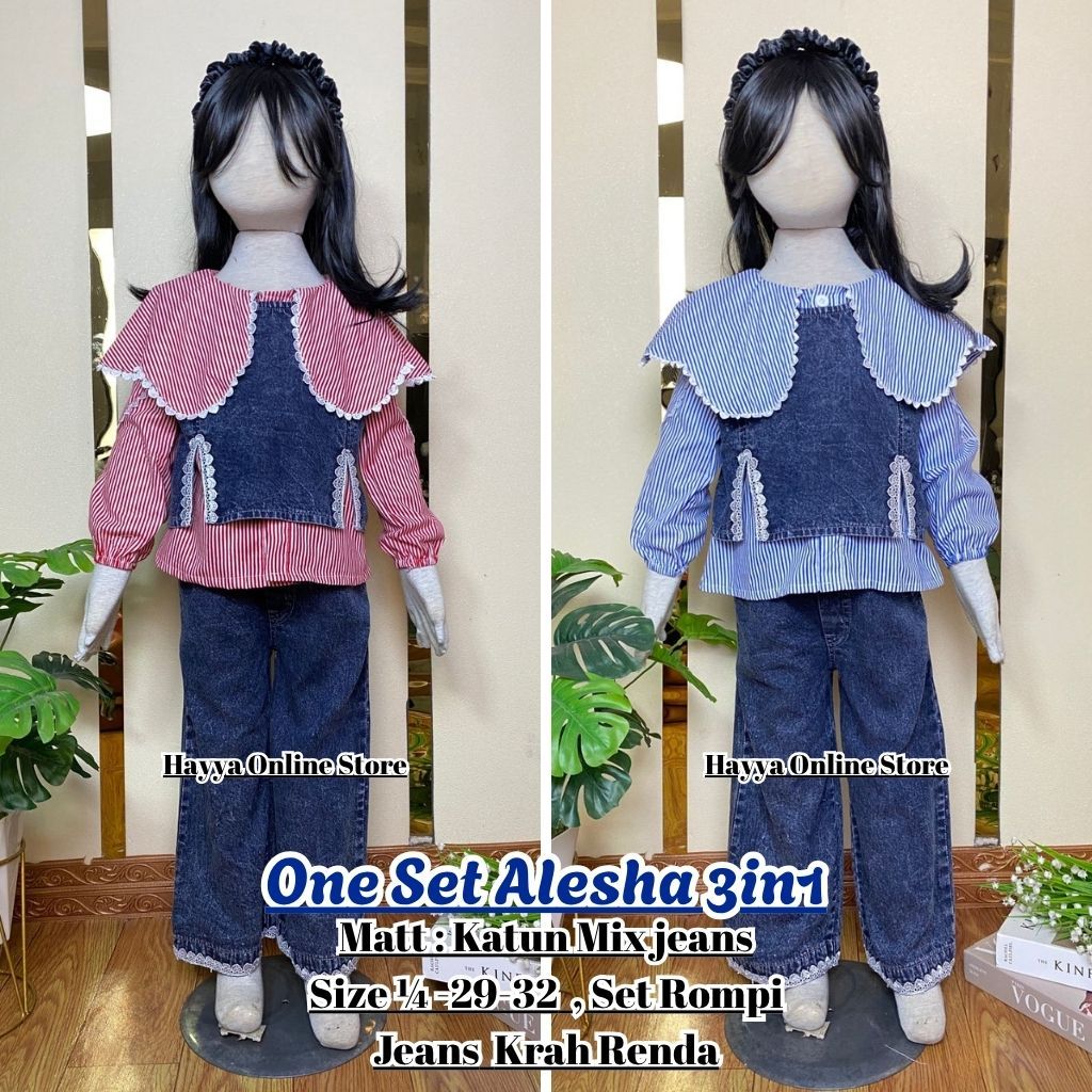 Jual Stelan 3 in 1 anak perempuan import korean style usia 3 - 10 tahun set jins cargo anak ...