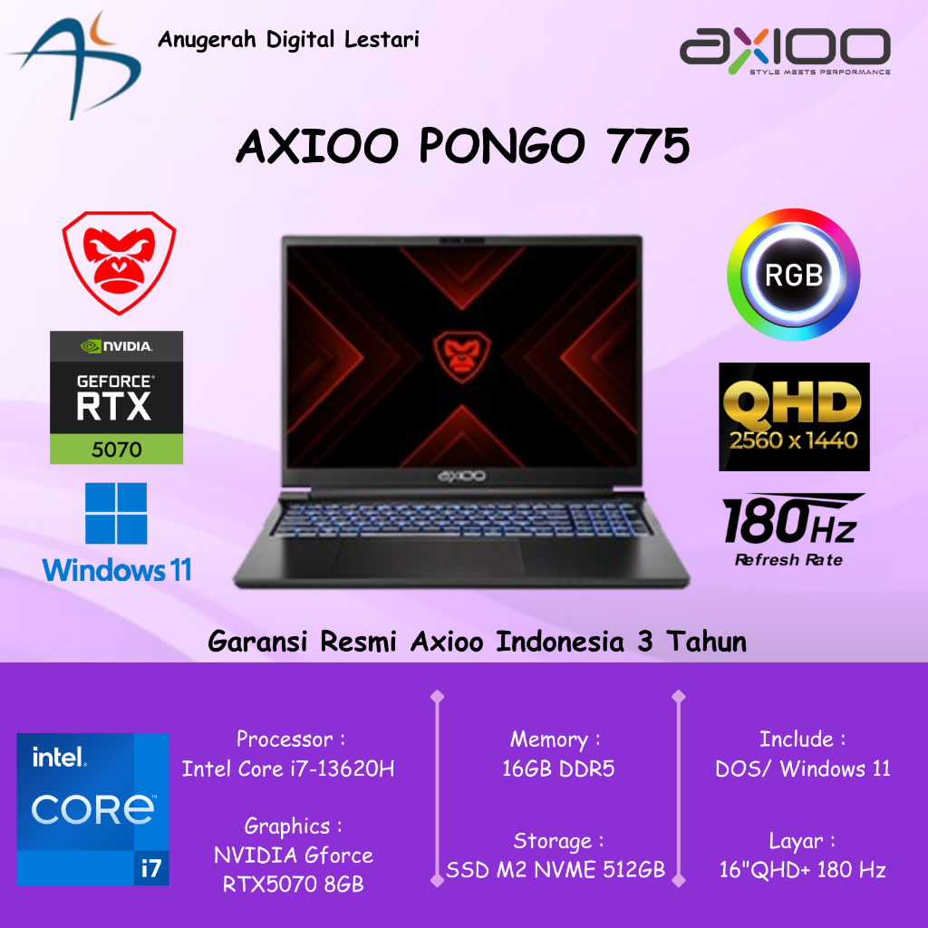 Jual Axioo Pongo 775 Core i7-13620H 16GB DDR5 512GB RTX5070 8GB 16"QHD+ ...