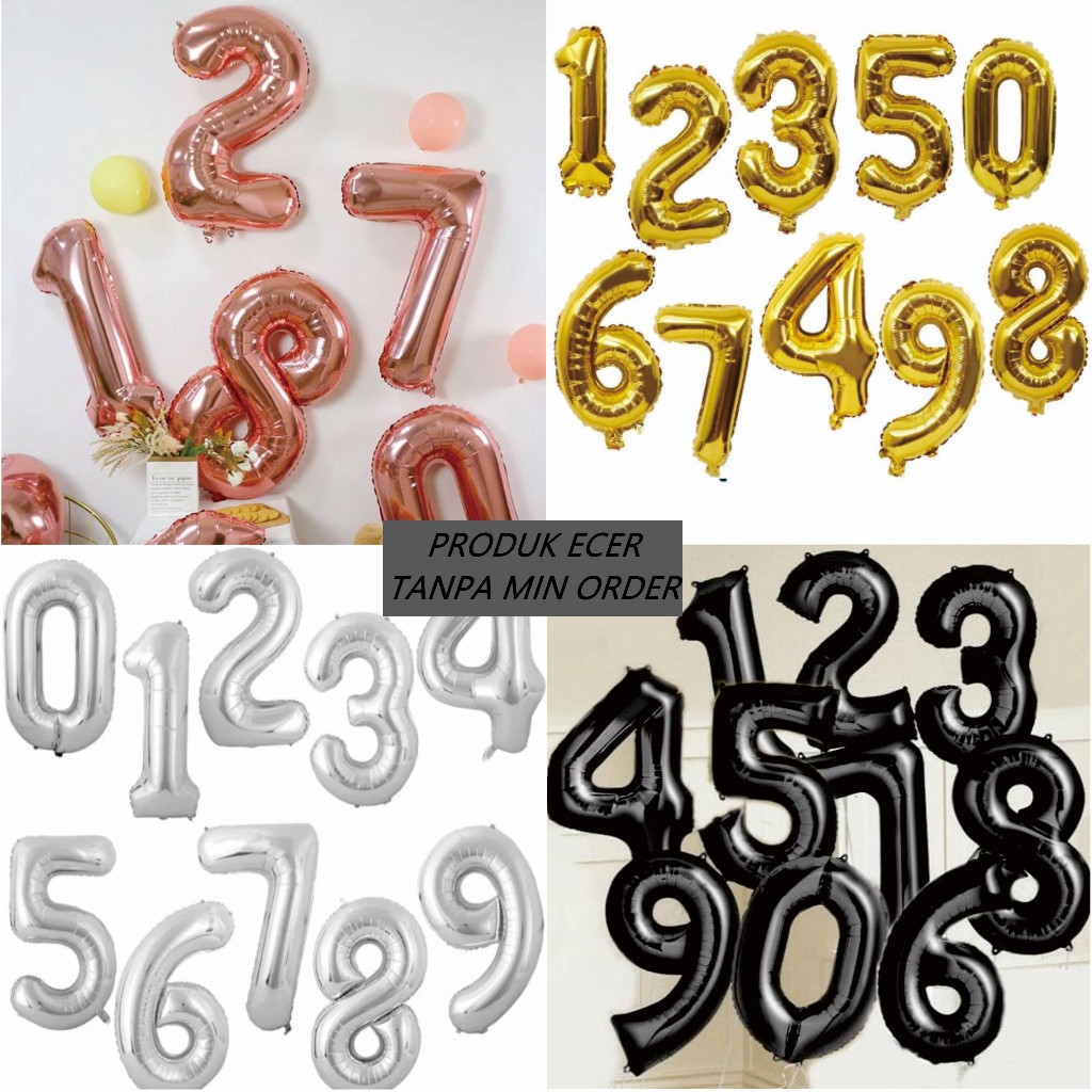 Jual Balon Angka 40 cm Warna Gold, Silver, Hitam & Rosegold | Shopee ...