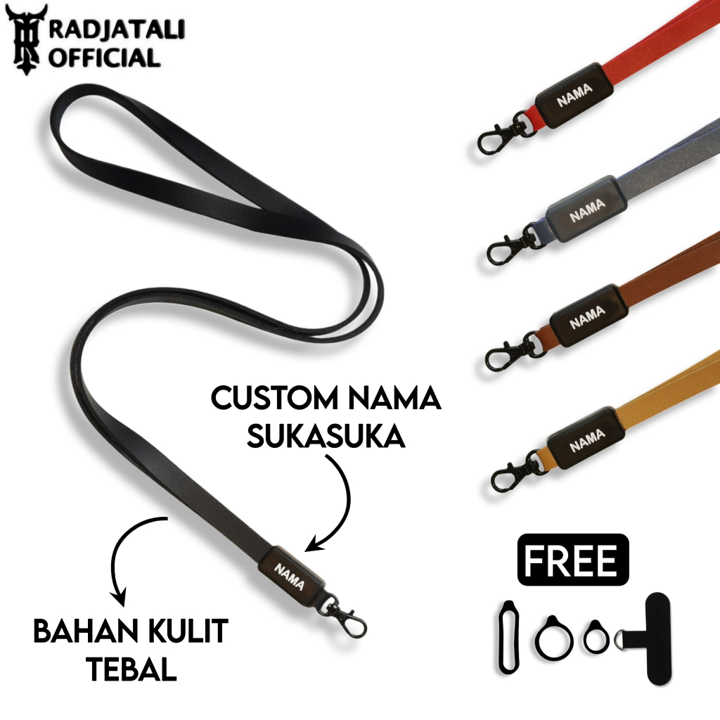 Jual Tali Lanyard Kulit Custom Nama PU Leather 1cm V2 / Tali Gantungan ...