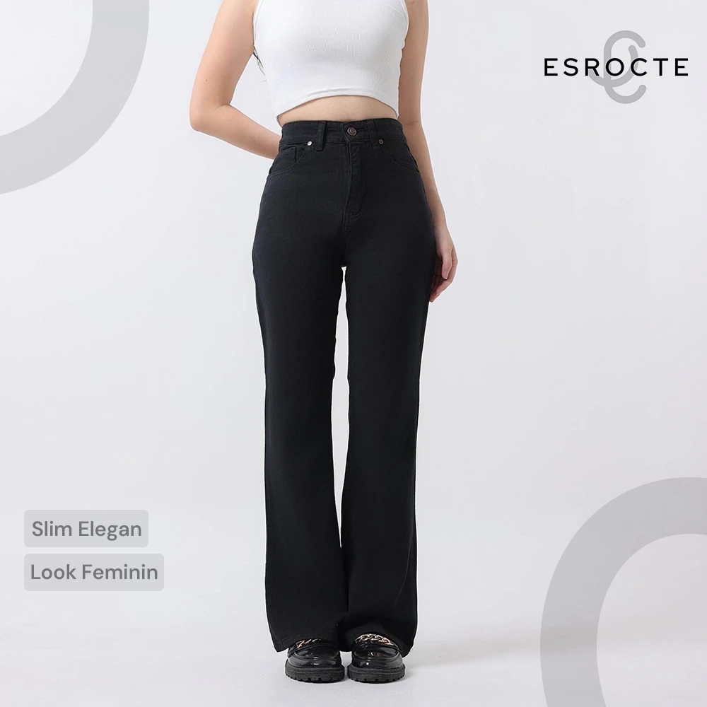 Jual ESROCTE Asha Pants | Celana Cutbray Jeans High-Waist Wanita –Hitam ...