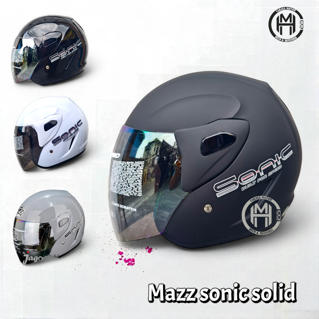 Jual HELM MAZ SONIC SOLID |HALF FACE HELM MURAH SNI KACA RAINBOW ...