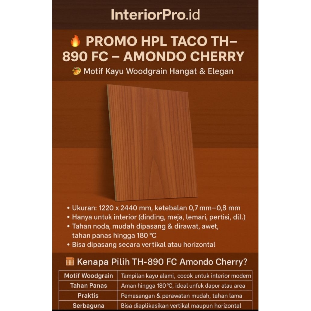Jual HPL TACO TH890FC - AMONDO CHERRY | Shopee Indonesia