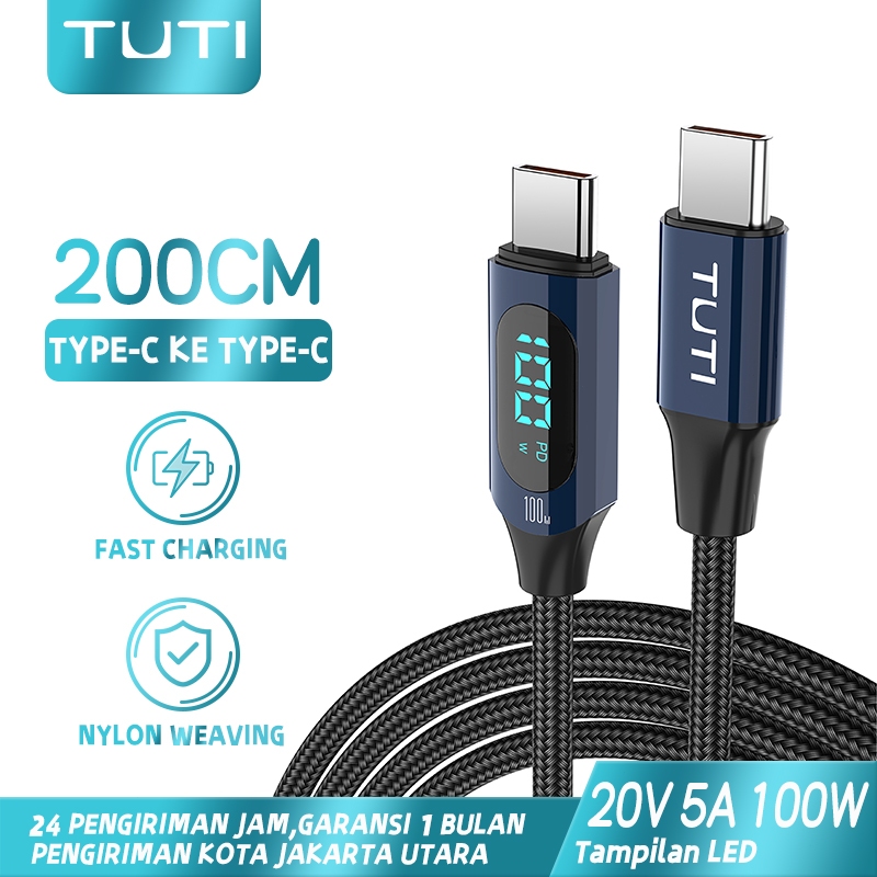 Jual TUTI kabel data fast charging 100W TypeC to Type C Digital Display ...