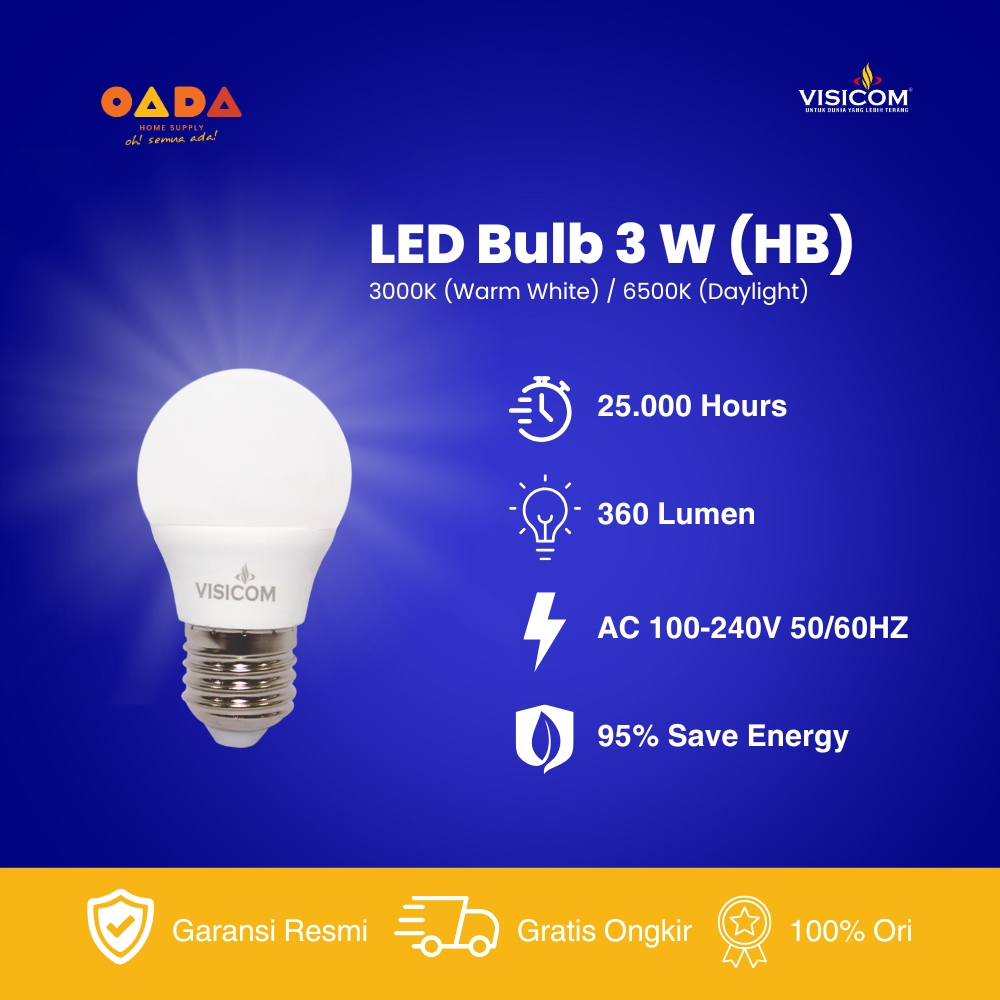 Jual VISICOM Lampu Bohlam LED Bulb 3W (HB) Hemat Energi | Shopee Indonesia