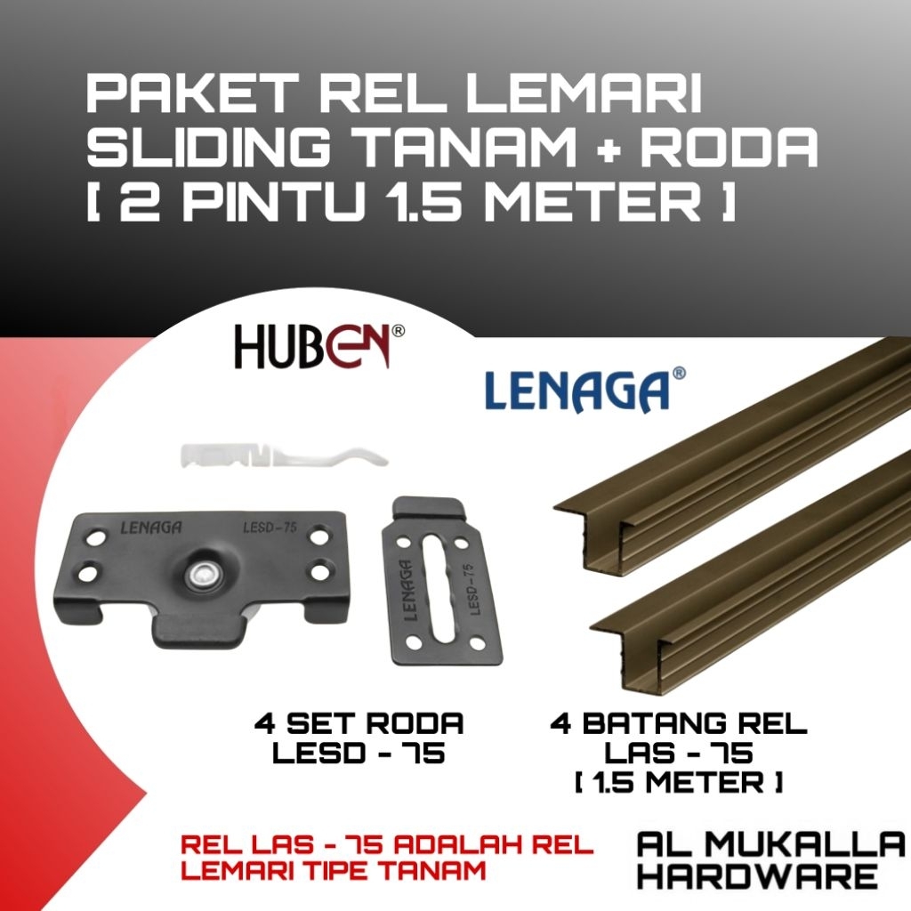 Jual [ 2 Pintu + 1.5 Meter ] Rel Lemari Sliding Tanam 2 Pintu 1.5 Meter Rel LAS - 75 Lenaga ...