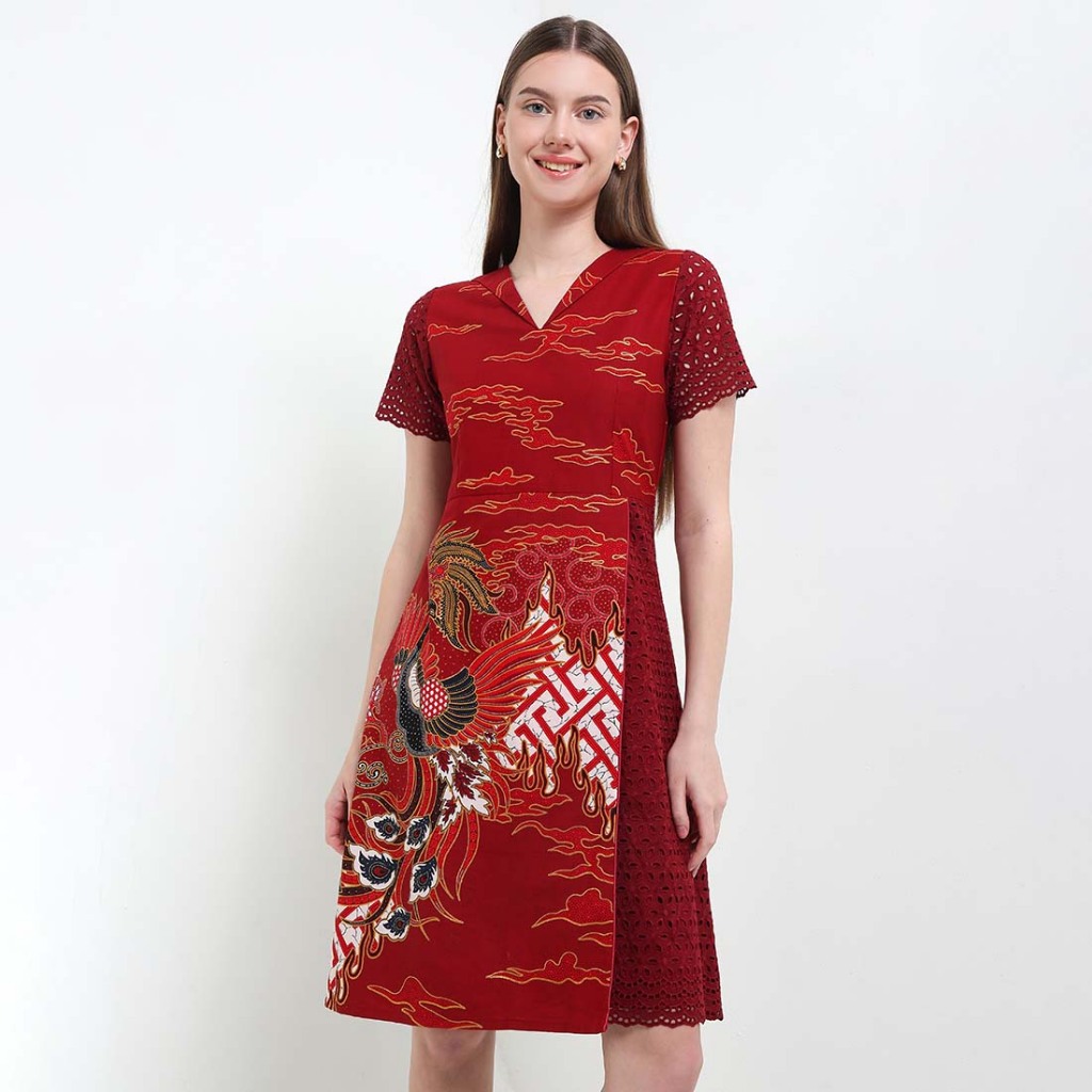 Jual Rianty Batik Premium Wanita Dress Prada Furing Merah Jonasa Jonas ...