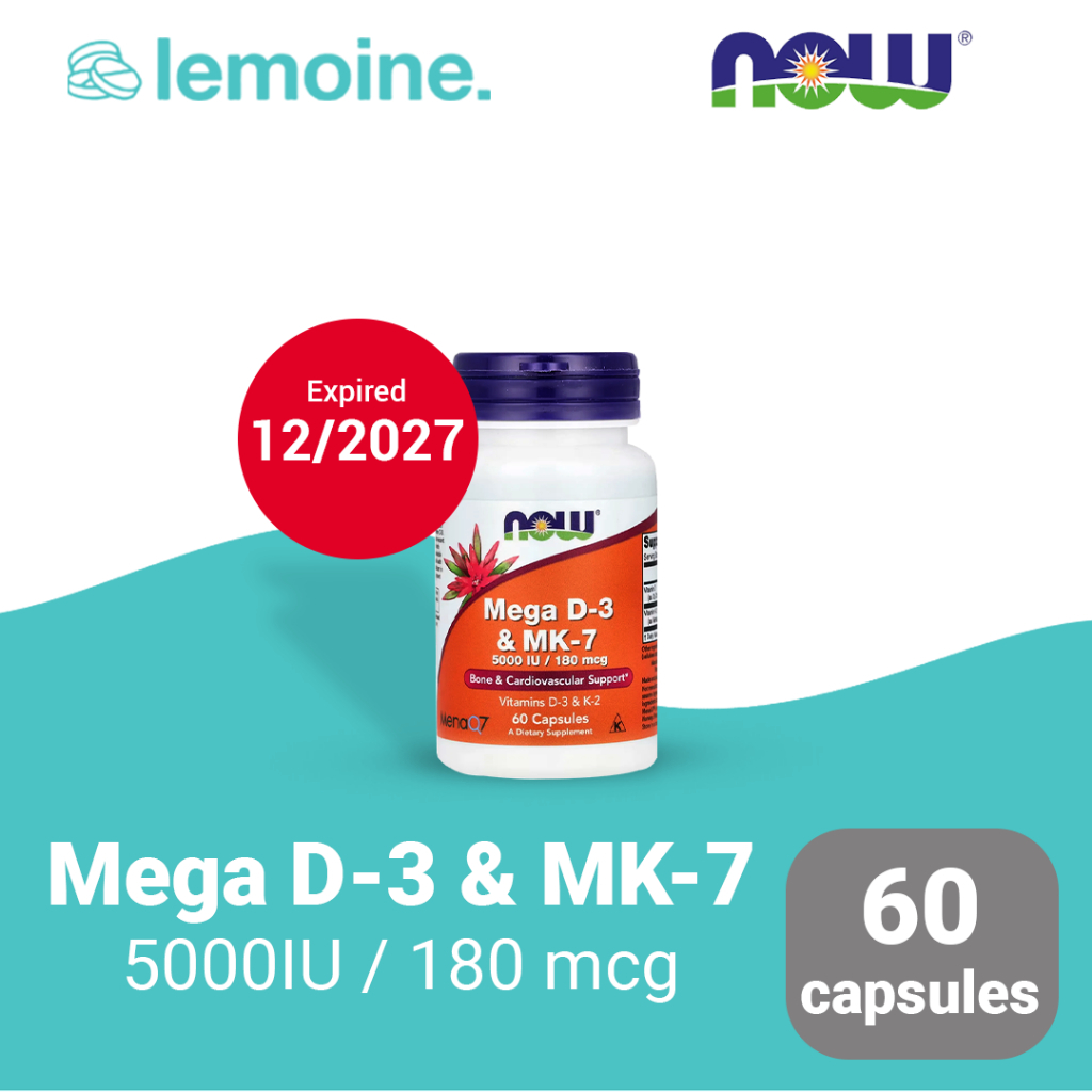 Jual NOW Mega D-3 MK-7 5000 IU 180 mcg foods Vitamin D3 5000 + K2 180 mcg Imunitas Kesehatan ...