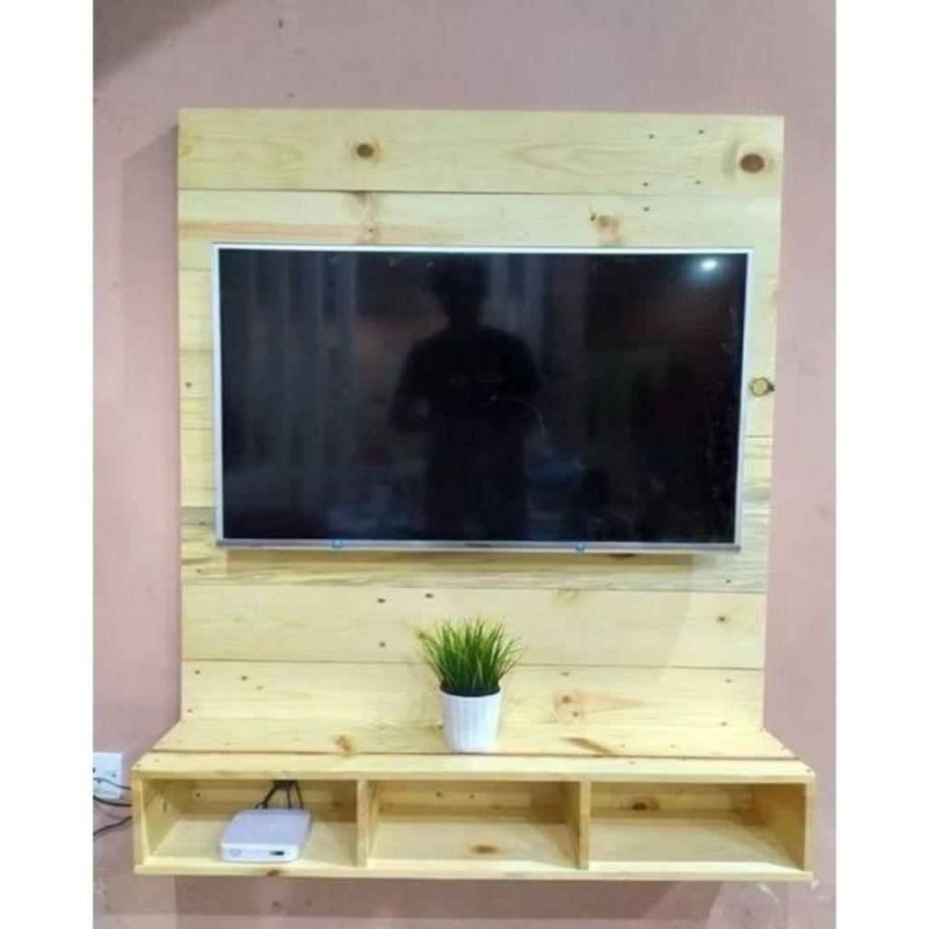 Jual Backdrop Tv Kayu Jati Belanda / Meja TV Tempel Dinding / Backdrop ...