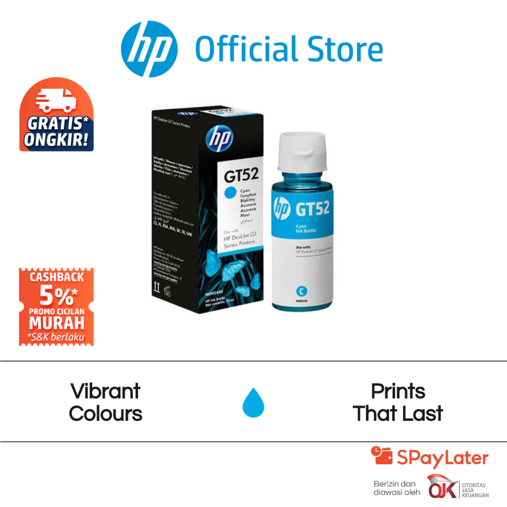 Jual Tinta Printer HP Original GT52 Color Warna Cyan HP Ink Tank 100 ...