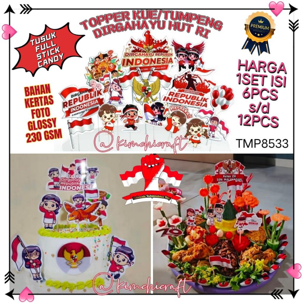 Jual (1SET) TOPPER KUE DIRGAHAYU HUT RI / TOPPER TUMPENG 17 AGUSTUS ...