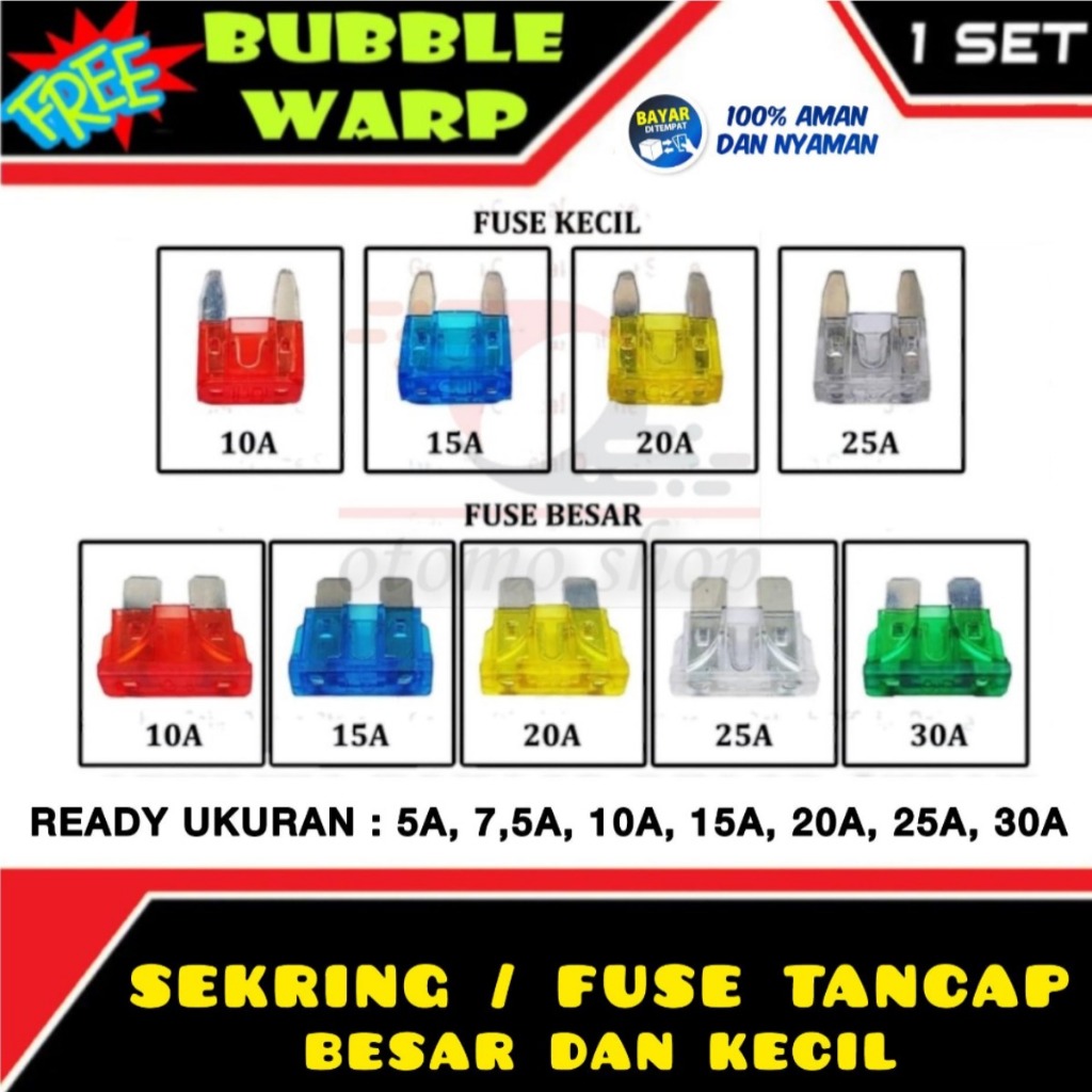 Jual Sekring Tancap Kecil Motor Mobil 5A 7.5A 10A 15A 20A 25A 30A Sikring FUSE DX | Shopee Indonesia