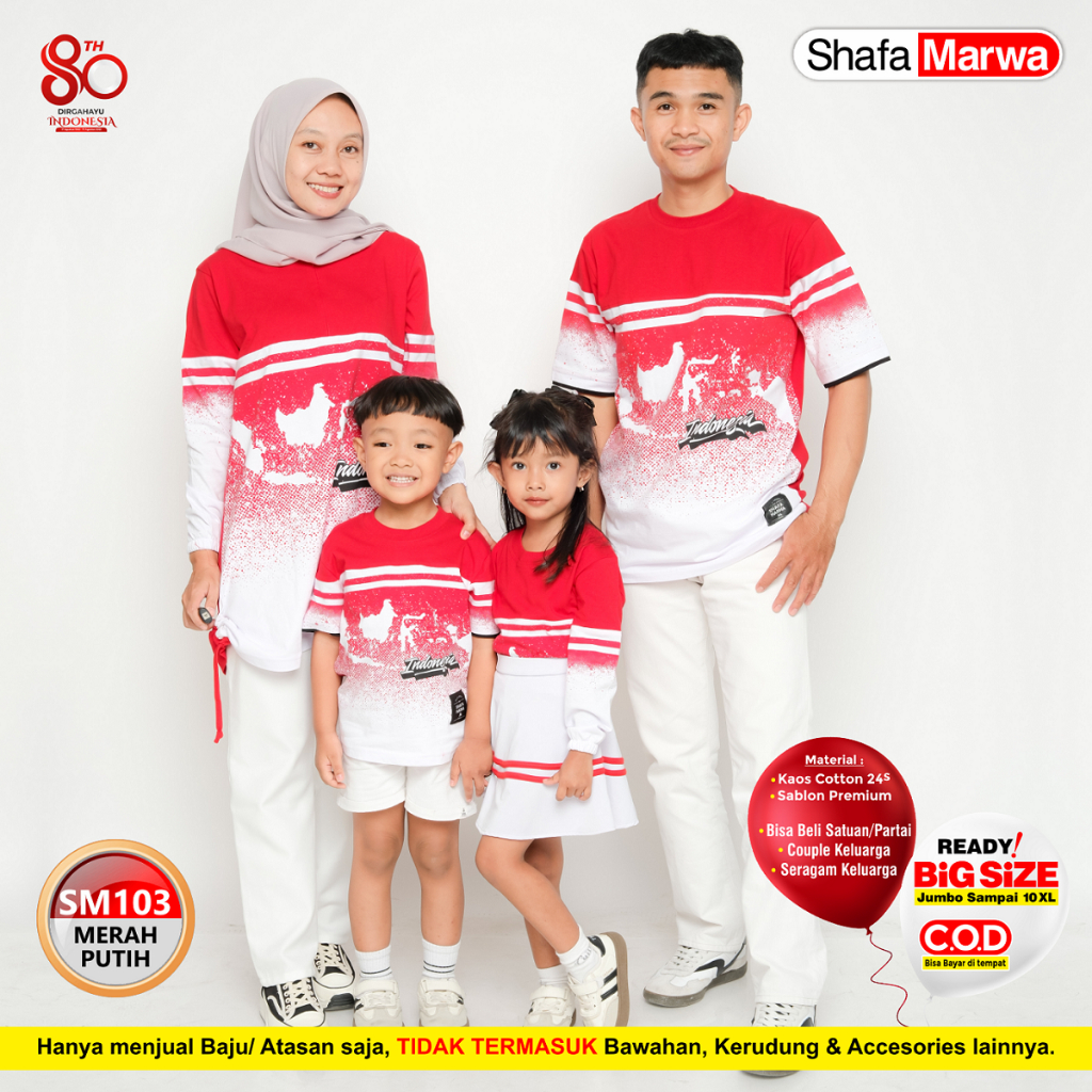 Jual Baju Merah Putih Agustusan - Kaos Seragam Couple Edisi Kemerdekaan 17 Agustus SM103 ...