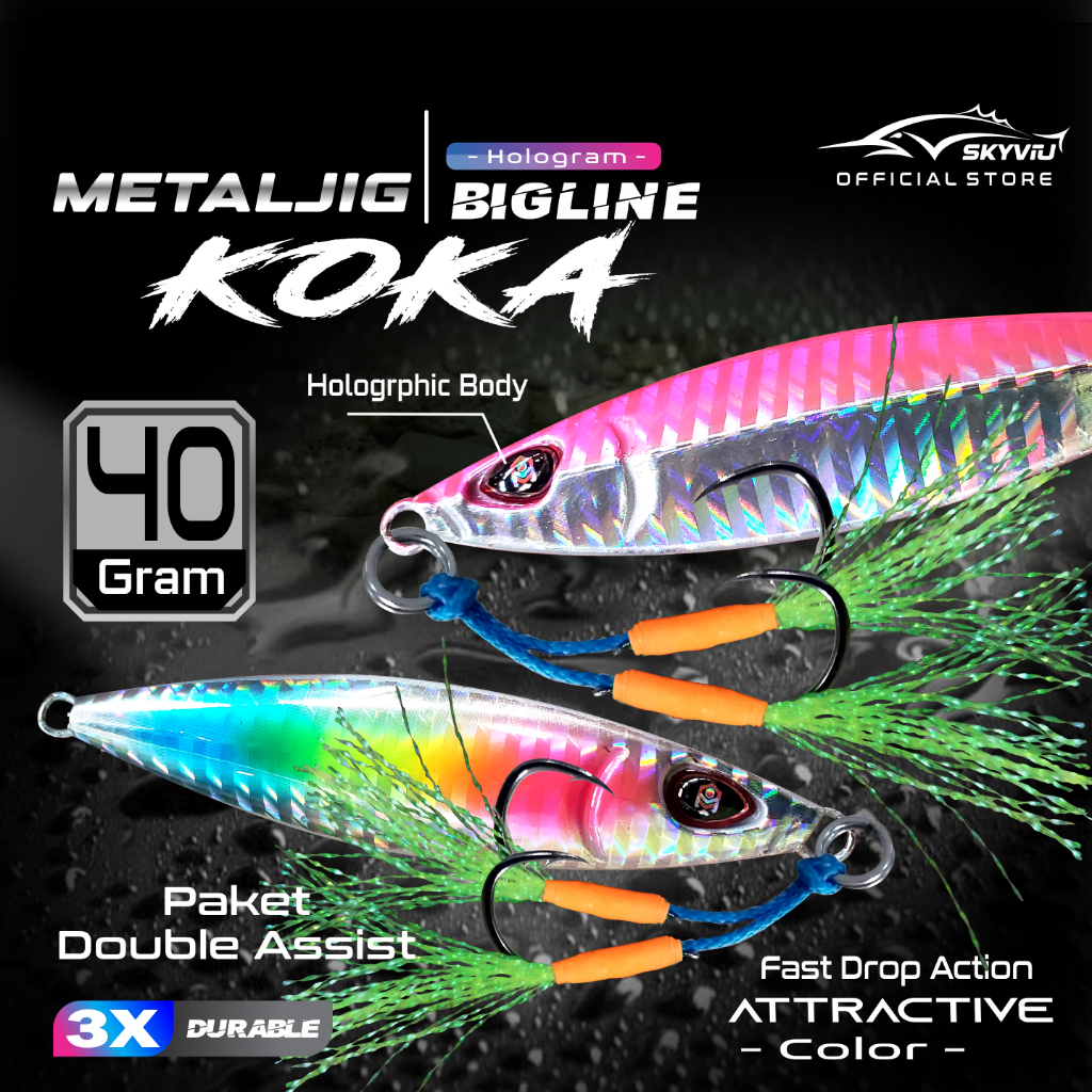 Jual Metal Jig 40gram SKYVIU KOKA Hologram Garis 40 Gram Set Double Assist Hook 40g Umpan Slow ...