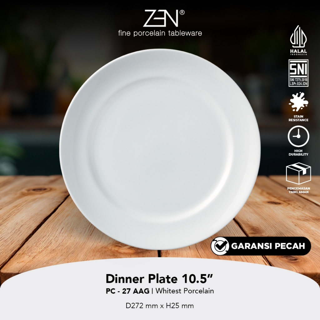 Jual ZEN Piring Makan Keramik Plain White Piring Putih Diameter 27cm PC ...