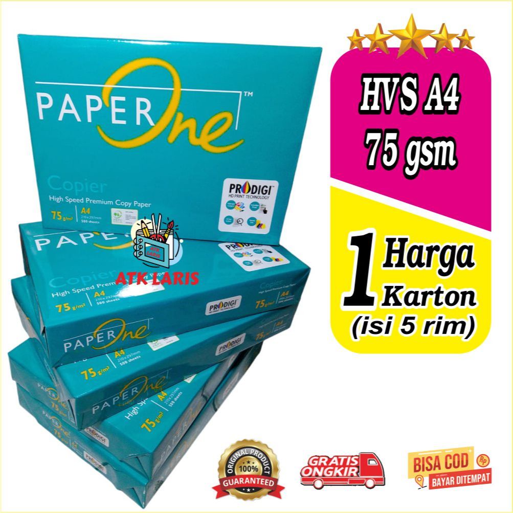 Jual KERTAS HVS 75gr PaperOne Kertas A4 75gr Kertas HVS 1 KARTON / 5 RIM | Shopee Indonesia