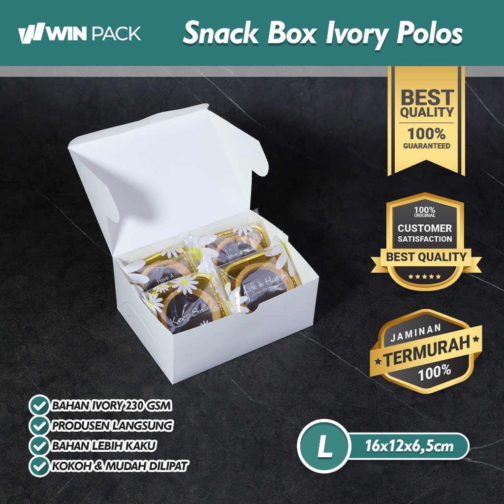 Jual (25 Pcs) Snack Box 12x16 | Dus Kue 12x16 | Kotak Kue | Ivory Luar ...