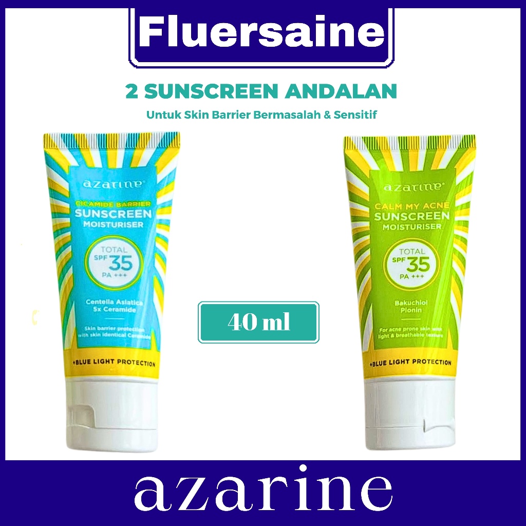 Jual AZARINE SUNSCREEN CICAMIDE BARRIER & SUNSCREEN CALM MY ACNE SPF 35 PA++++ KEMASAN 40 ML ...
