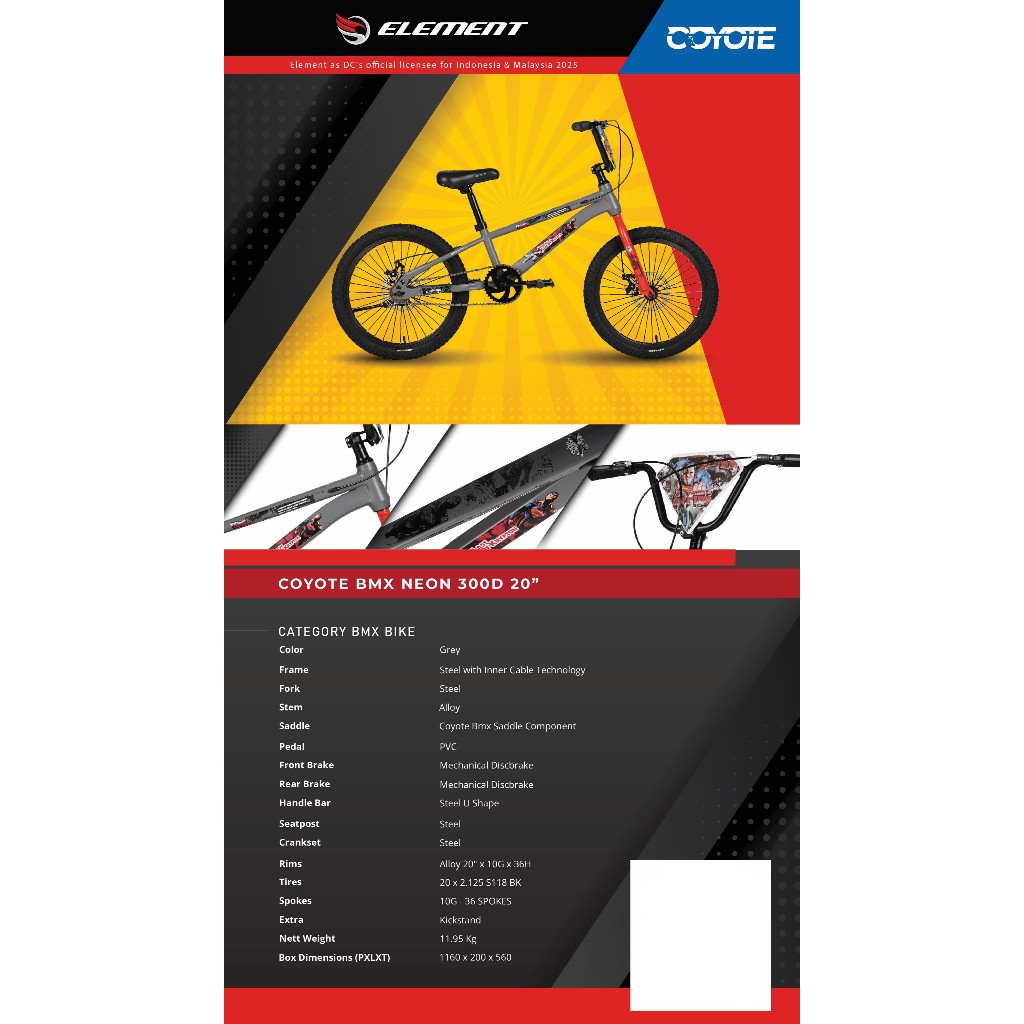 Jual Sepeda BMX Anak Laki Element Coyote Neon 300D Uk 20x2.125 Karakter ...