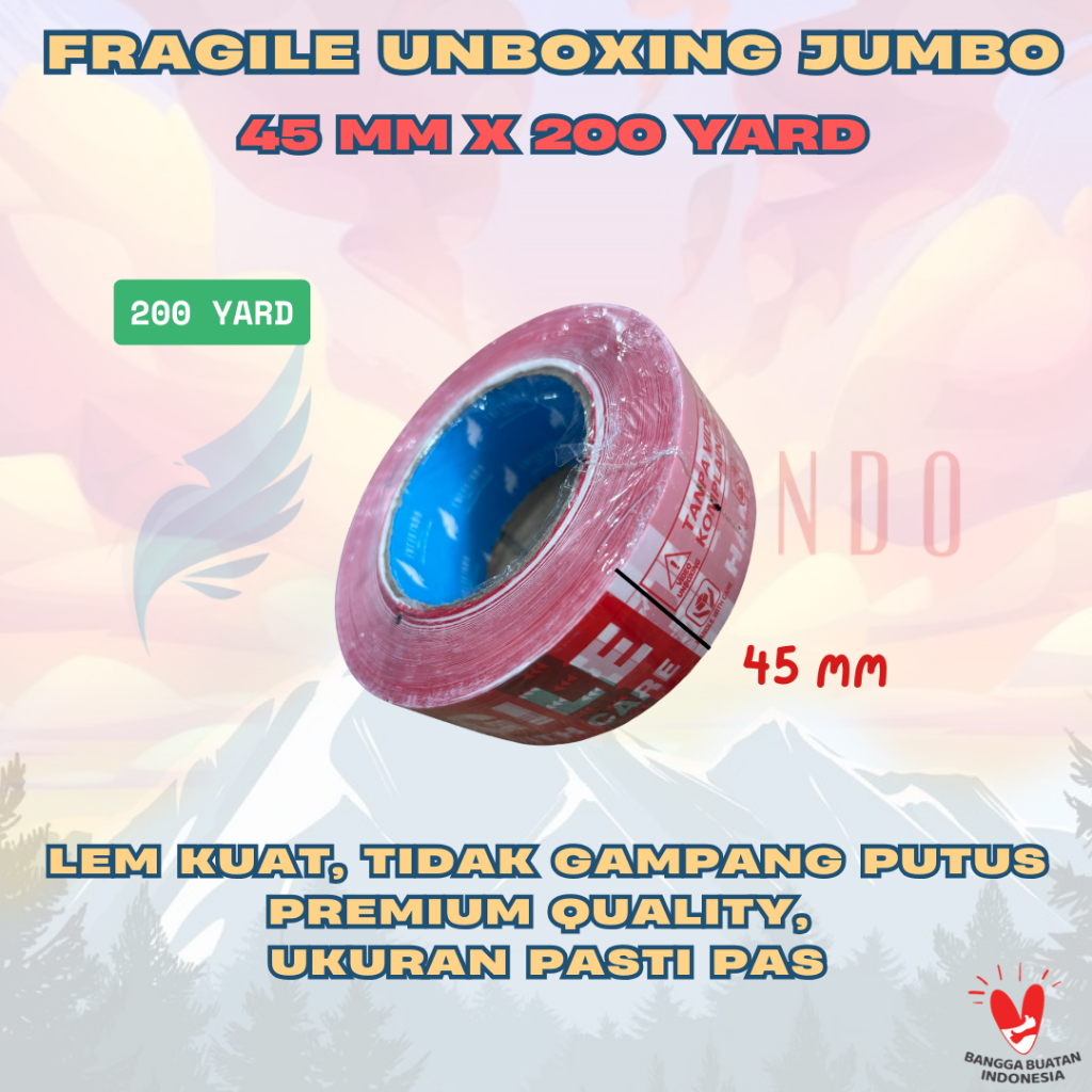 Jual Excelindo Lakban Fragile Unboxing Jumbo 2 inch 45mm x 200 YARD ...