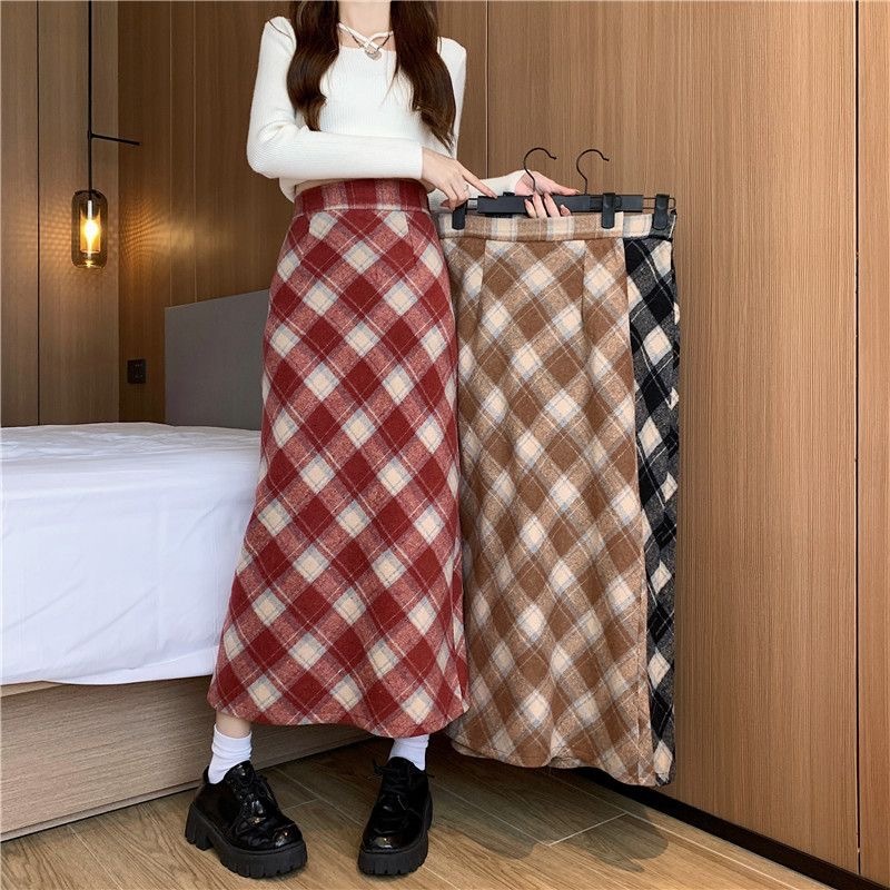 Jual Rok Midi Split Rok Wanita Temperamen Rok A-line Serbaguna Rok ...