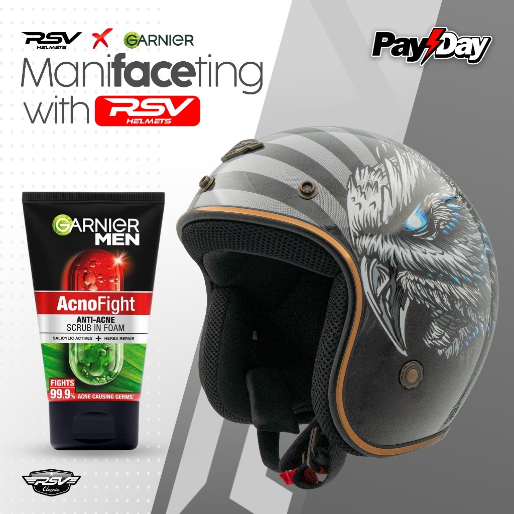Jual Helm RSV Classic Half Face + Free Garnier Men Turbo Bright Power ...