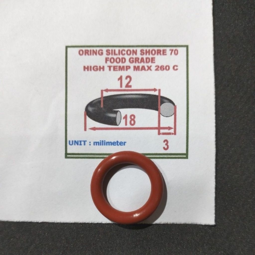 Jual oring silicon 3 x 12 x 18 mm shore 70 max temp 260 food grade ...