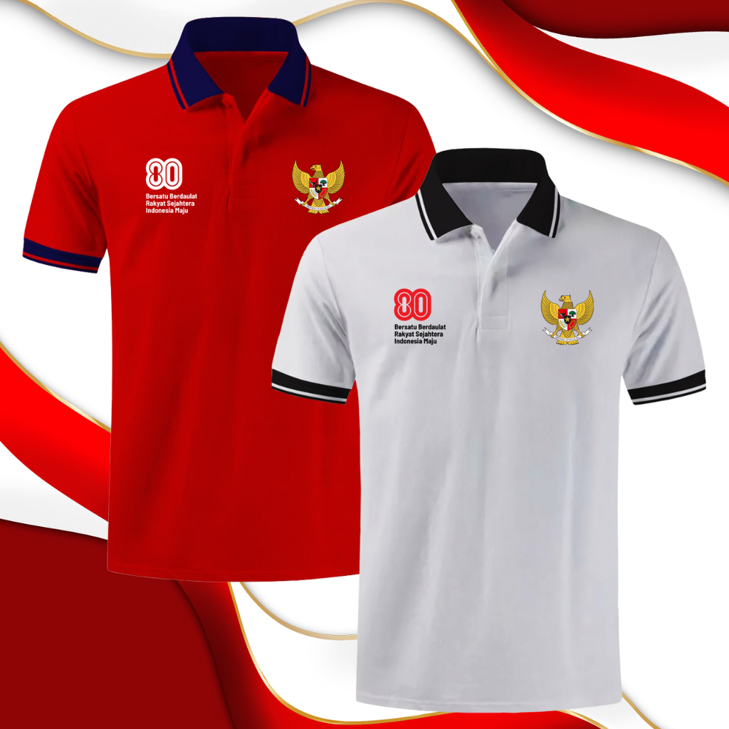 Jual Kaos polo pria HUT RI 80 / Kaos Kemerdekaan RI 80th / Kaos 17 ...
