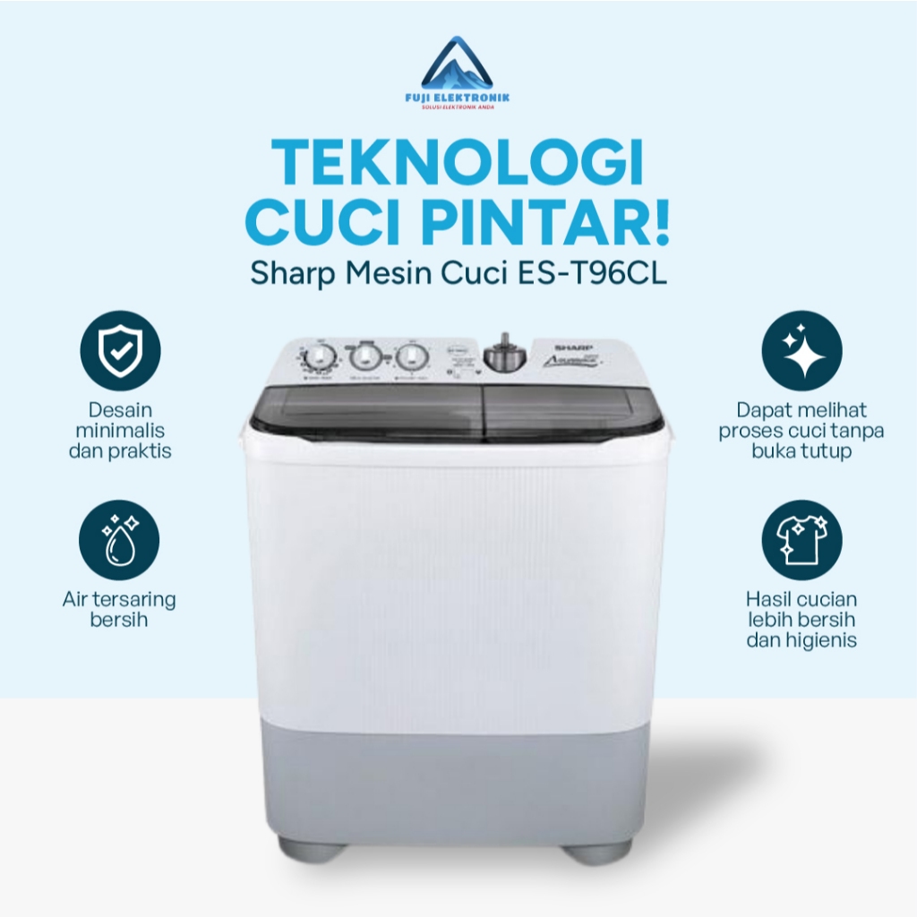 Jual Sharp Mesin Cuci 2 Tabung ES-T96CL-HK 9Kg Low Watt Air Dry Bodi Tahan Lama Warna Grey ...