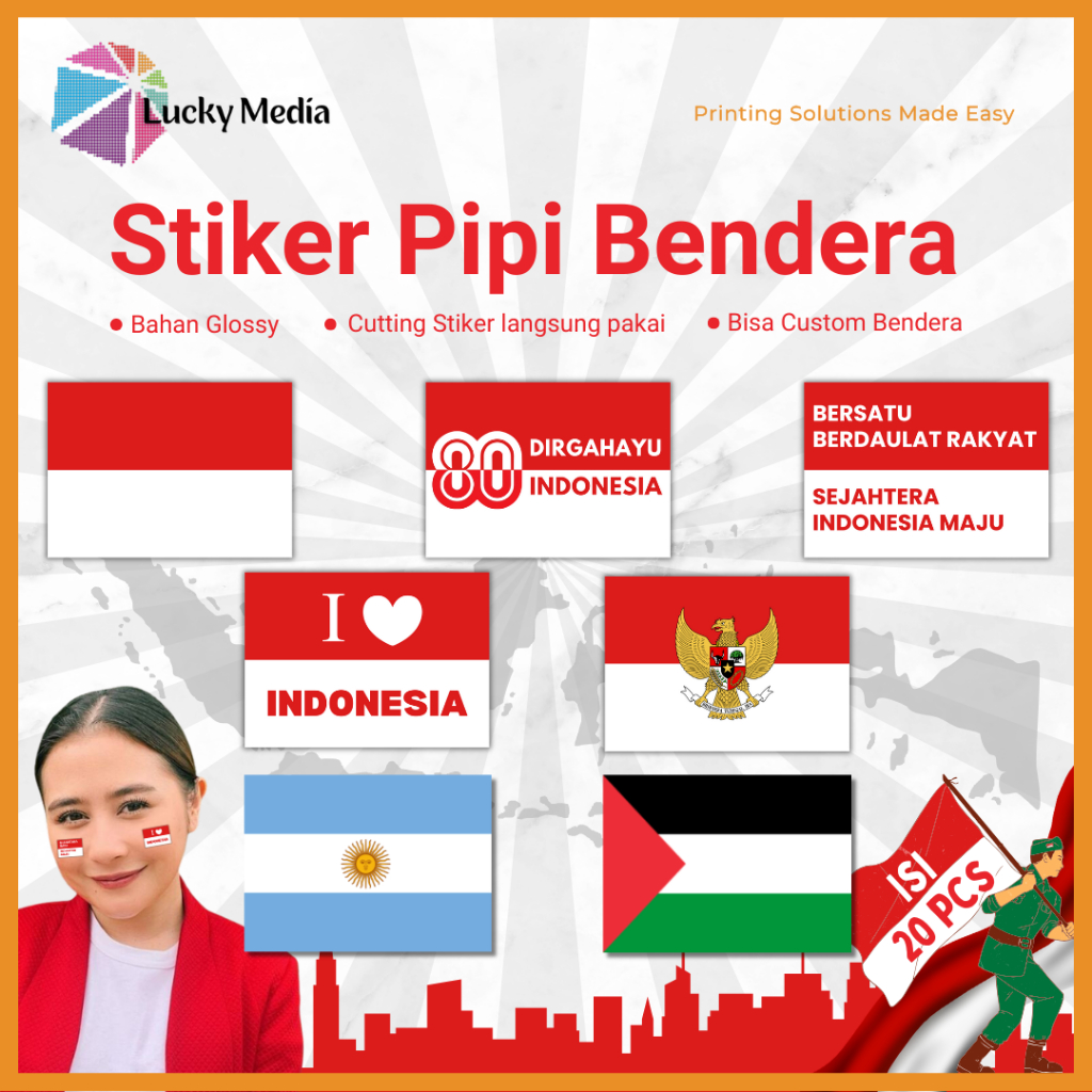 Jual [READY] Stiker Pipi Bendera Merah Putih isi 20 Tempelan Pipi 17 ...