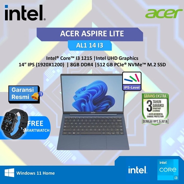 Jual ACER ASPIRE LITE AL1 MAGICAL COLOR I3 1215 8GB 512GB W11+OHS 14 ...