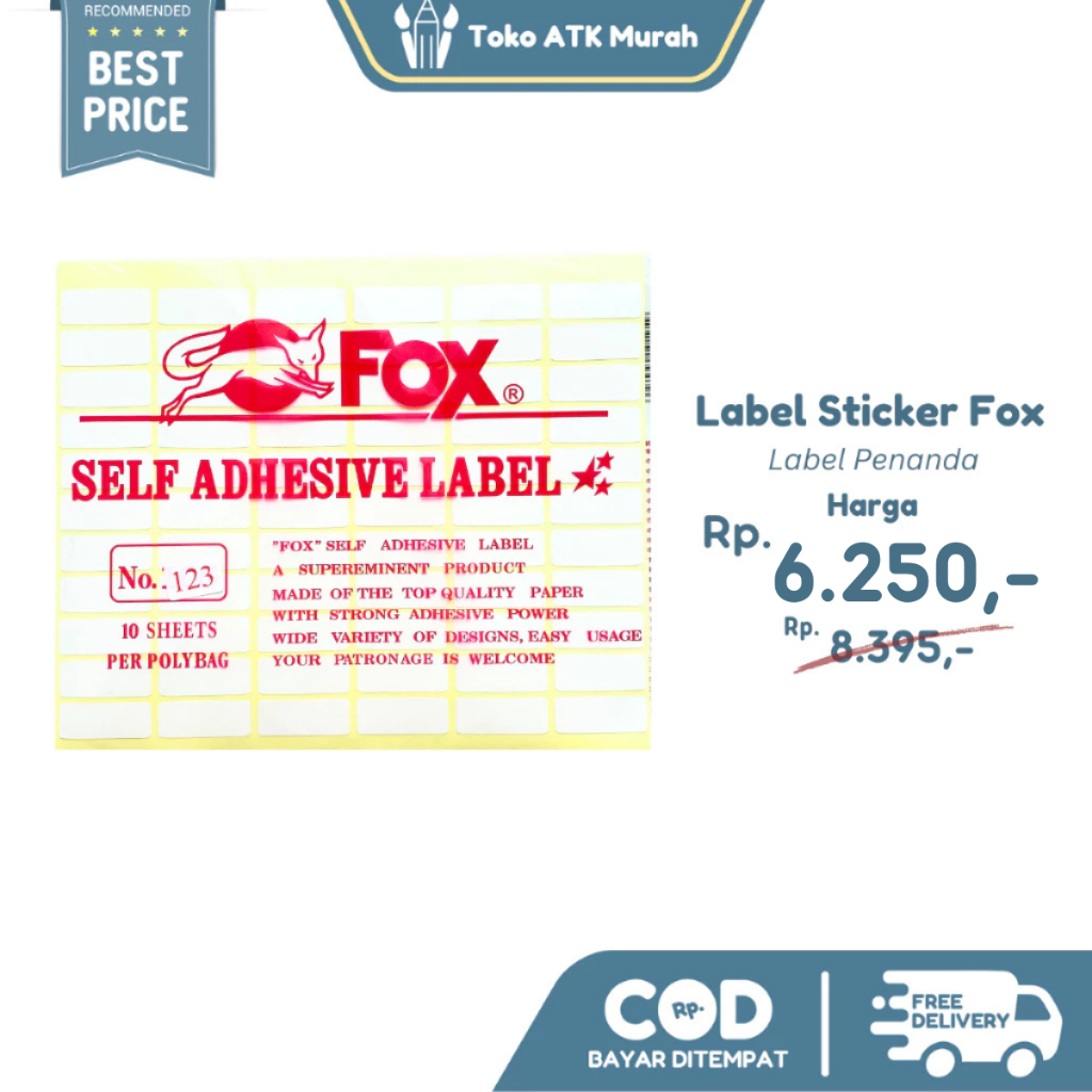 Jual Kertas / Label Stiker Fox No. 123 uk. 12 x 30 mm (Persegi Panjang ...