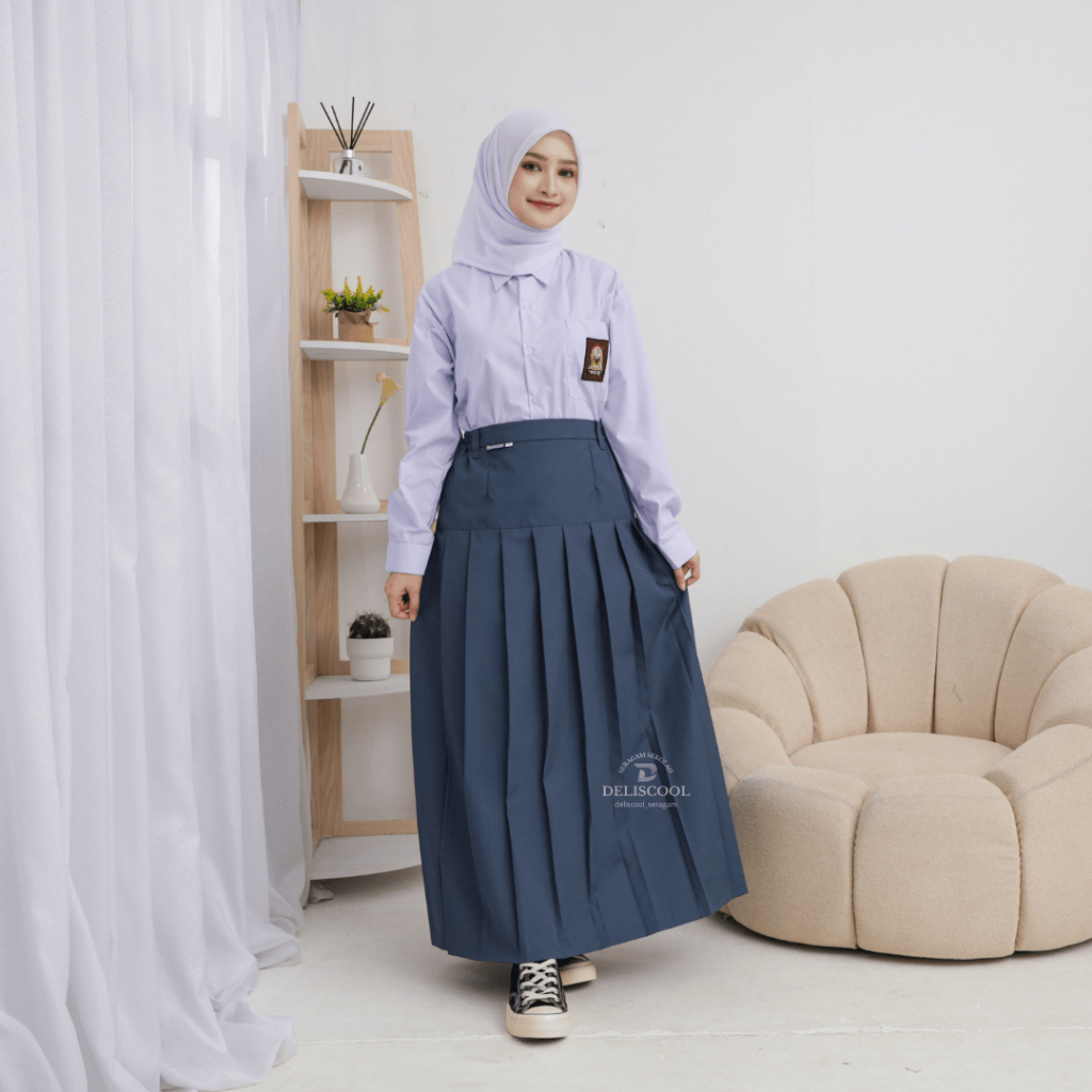 Jual Deliscool Seragam SMA Rok Panjang Rempel Bawah Pinggang Abu - Seragam Sekolah - Rok Rempel ...