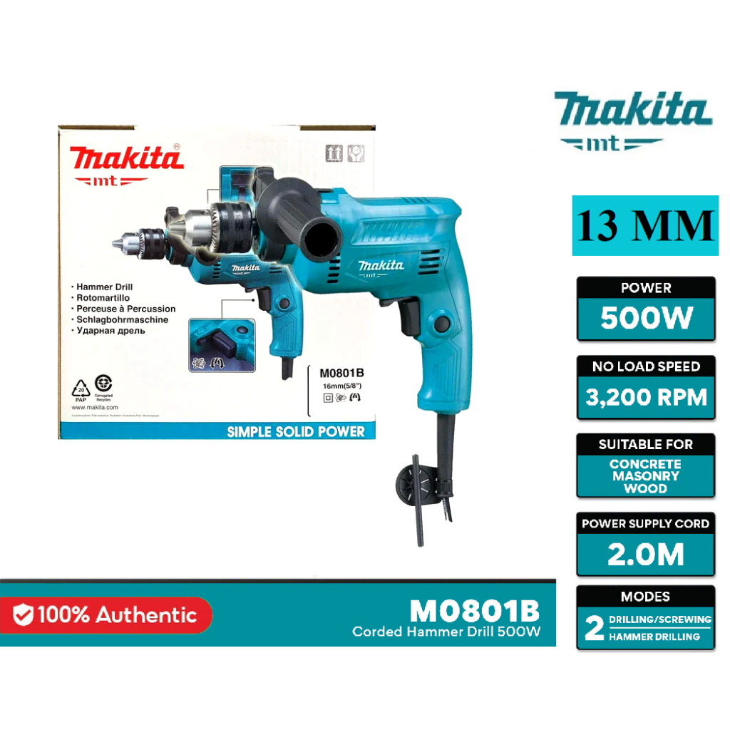 Jual Bor tembok MAKITA m0801b mesin bor listrik 13 mm 500 watt original ...