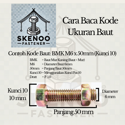 Jual (10 Pcs) Baut, Mur Kuning, Ukuran M6 Kunci 10 (Baut 10), Warna ...
