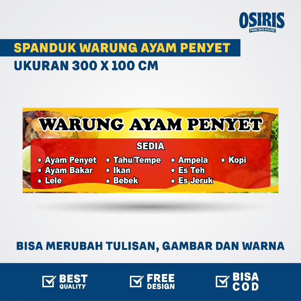 Jual CETAK SPANDUK/BANNER WARUNG AYAM PENYET - UKURAN 300 X 100 CM ...