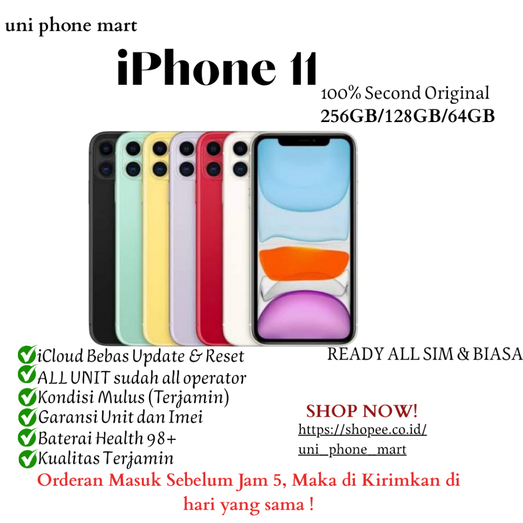 Jual iPhone 11 256GB/128GB/64GB Fullset SecondHand Bergaransi Terpercaya | Shopee Indonesia