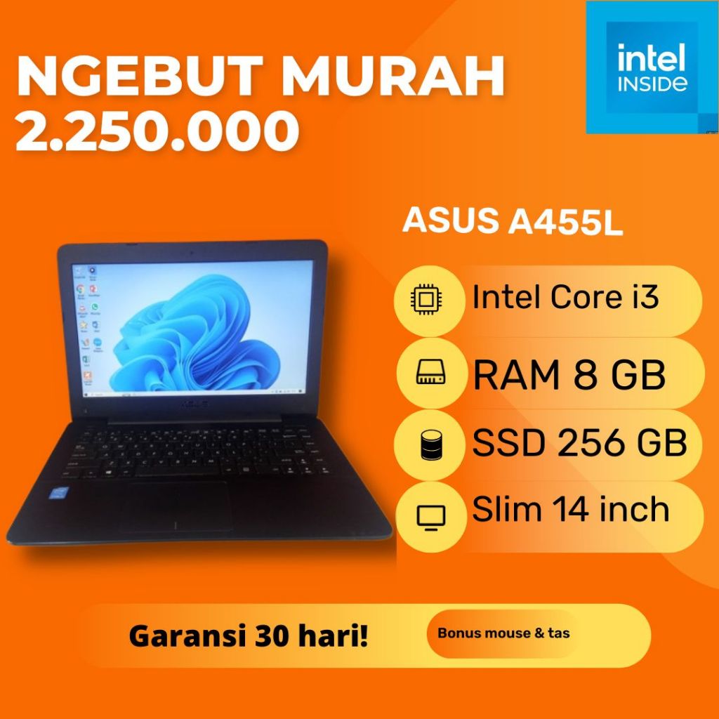 Jual Laptop Asus A455L Navy Blue Intel Core i3 5005U RAM 8GB SSD 256GB ...