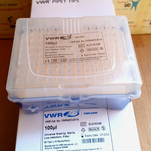 Jual Filter tips 100 uL Sterile pipet tip for micropipette 96/rack VWR ...