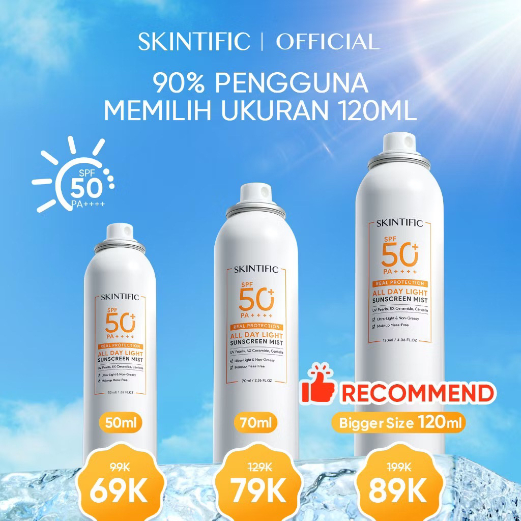 Jual [SKINTIFIC AUTHORIZED] All Day Light Sunscreen Mist SPF 50 PA ...